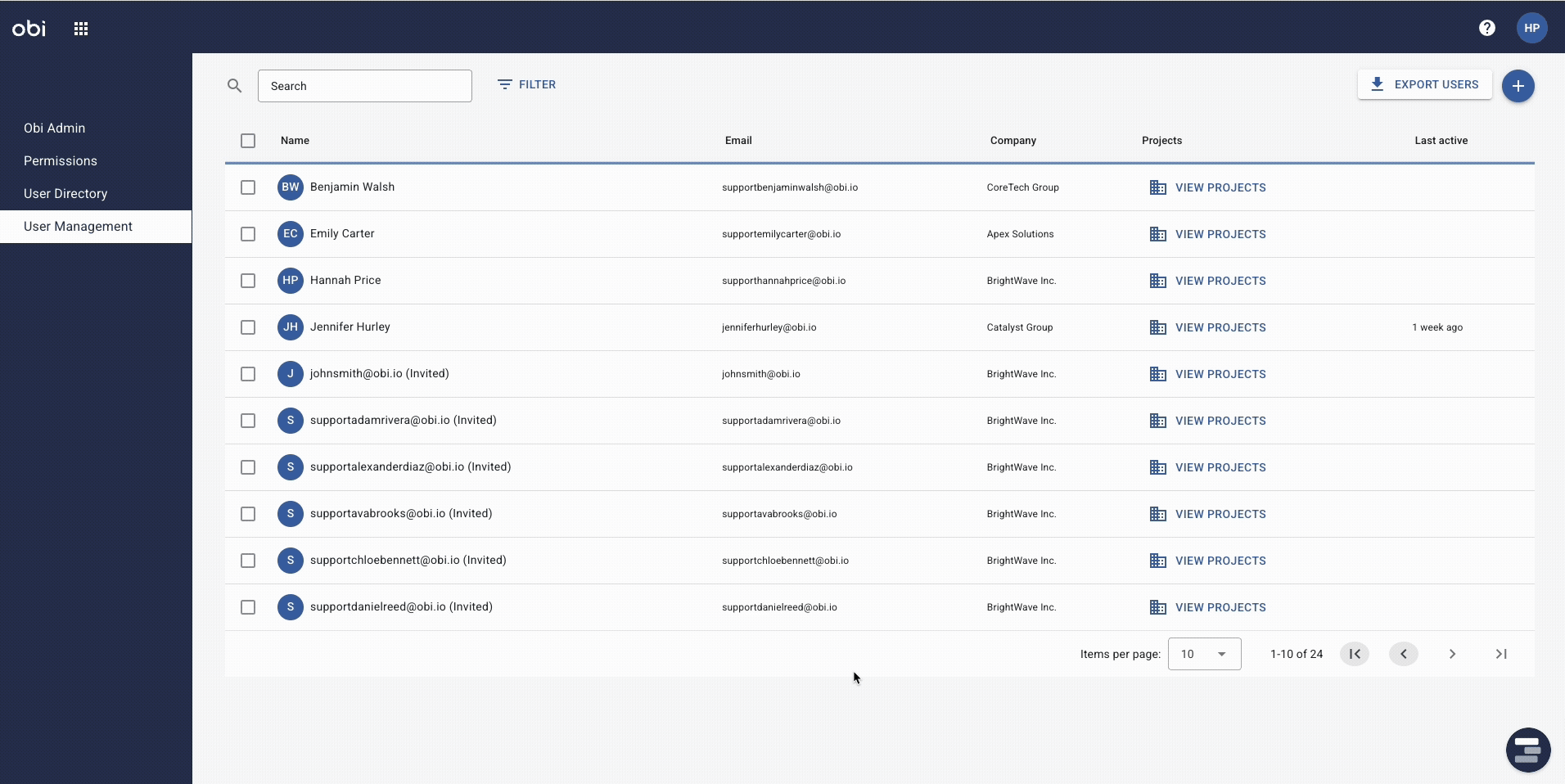 Exporting a User List in User Management