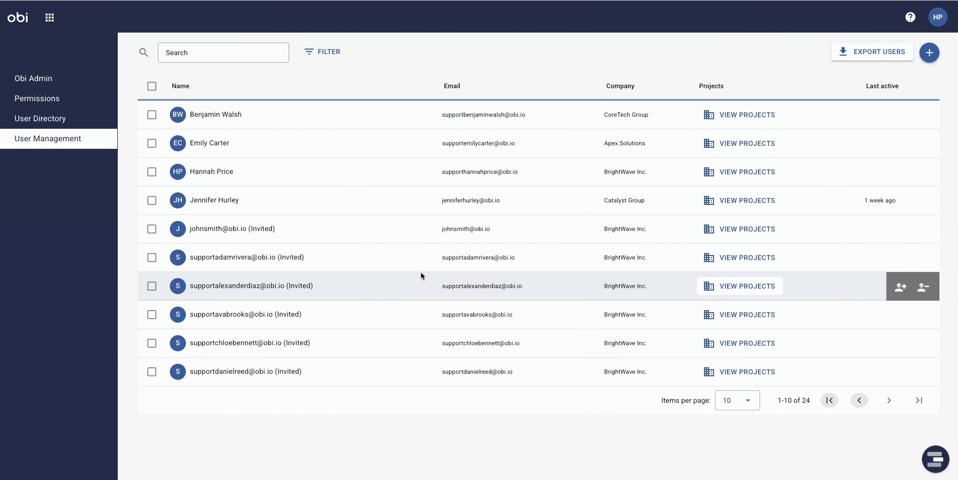 Exporting a User List in User Management